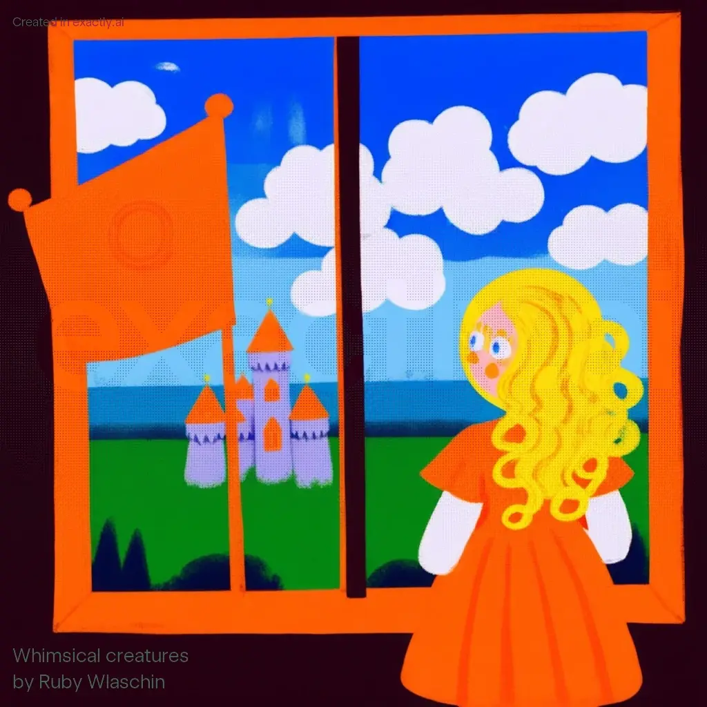 Cartoon girl looking out window