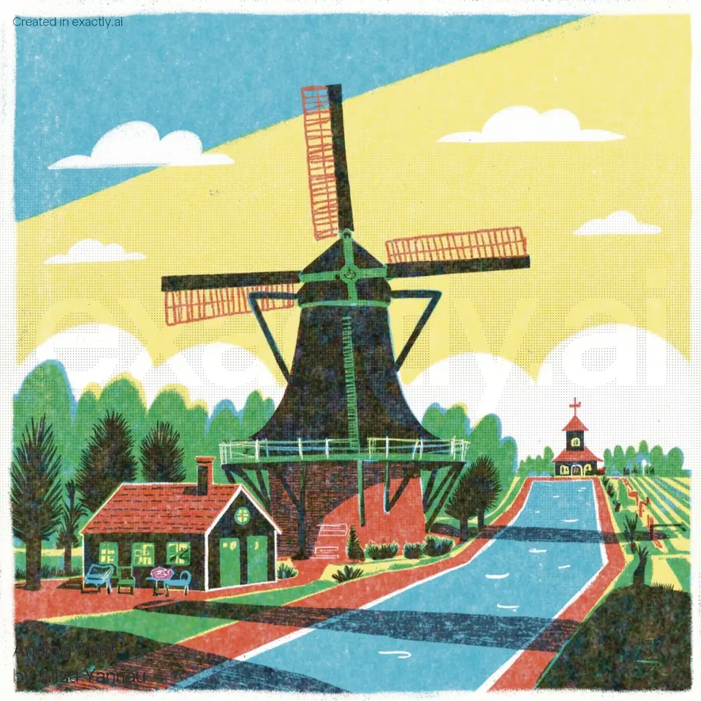 Vintage Windmill Scene